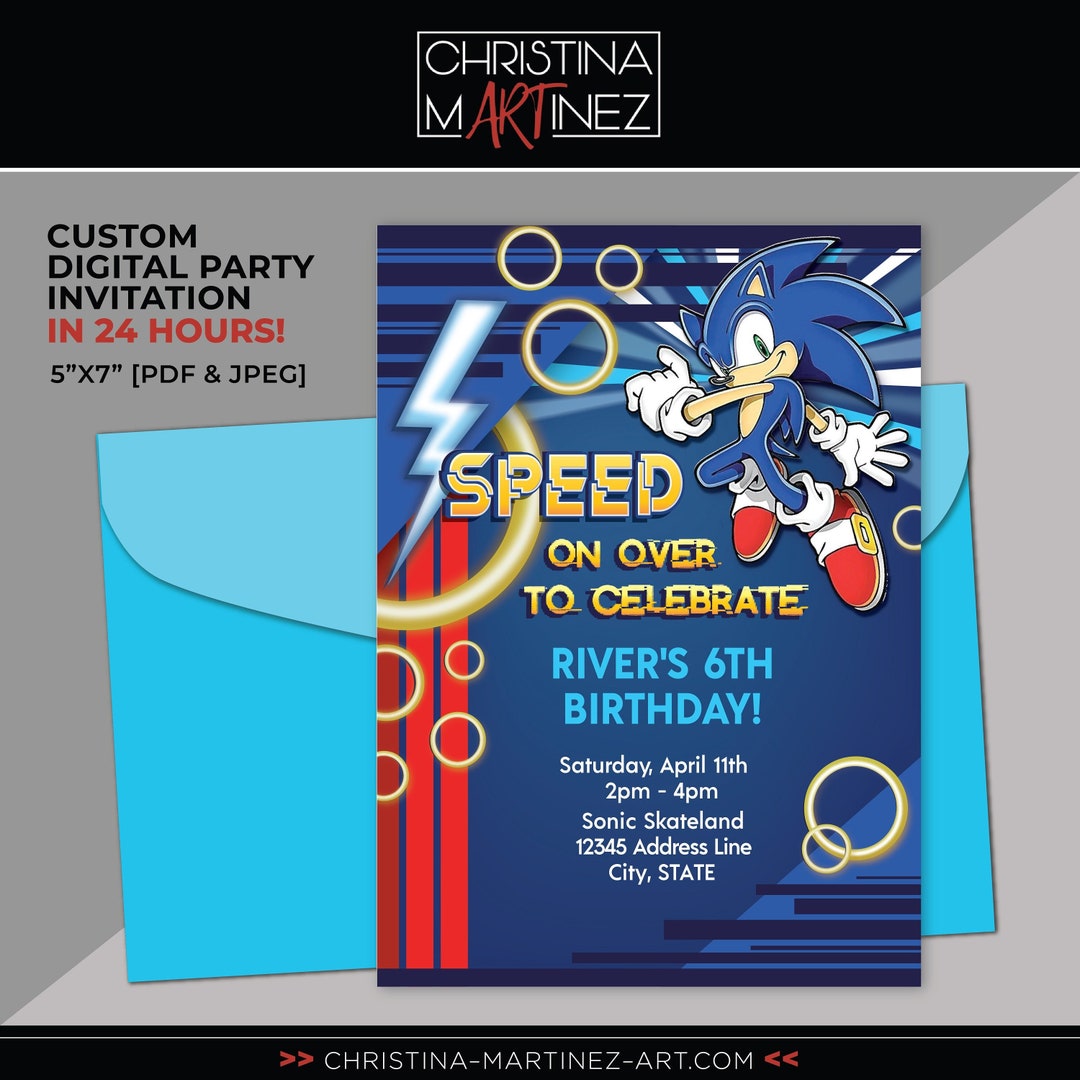 Sonic the Hedgehog Party Invitation, Sonic Birthday Party, Speed Skate ...