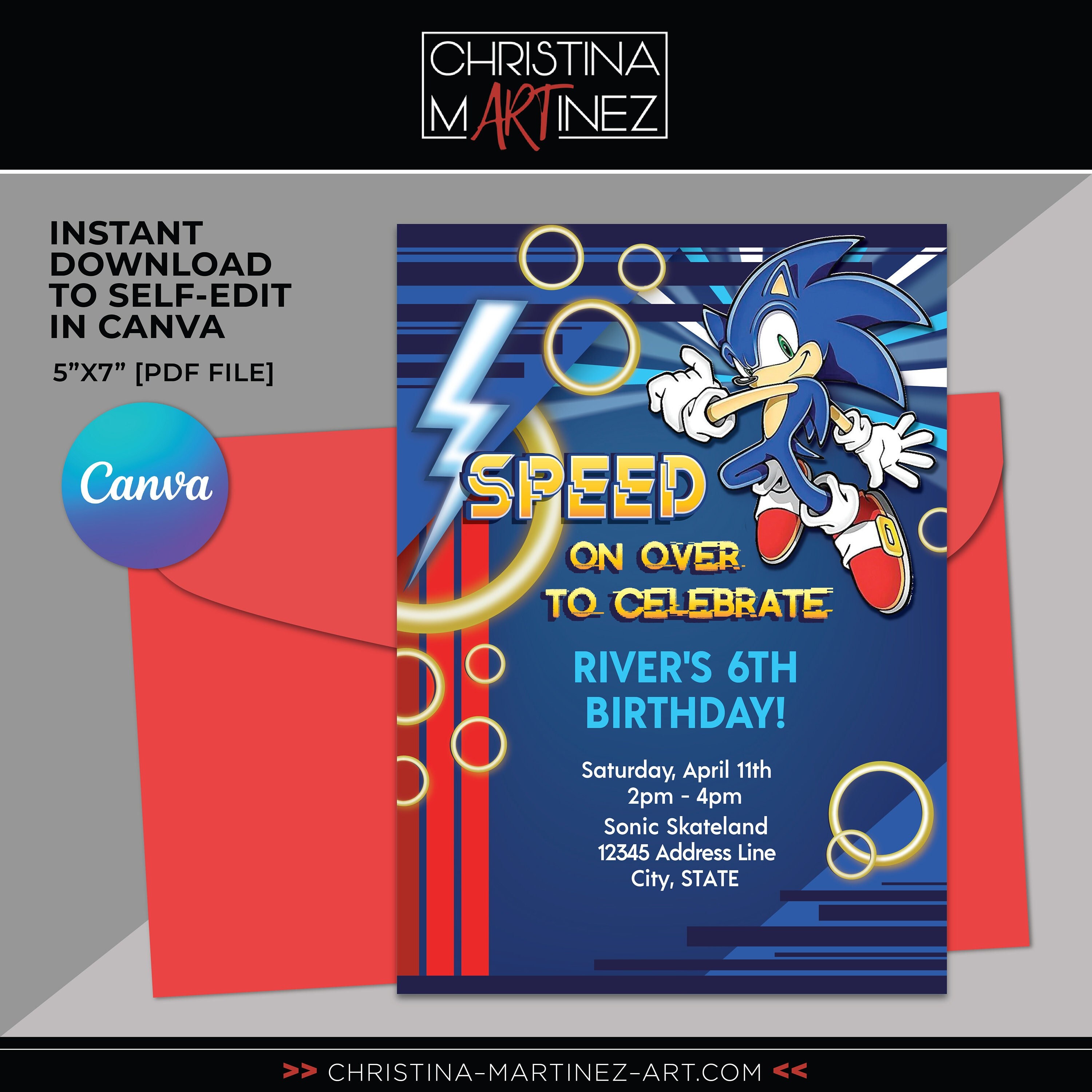 Sonic the Hedgehog Party Invitation, Sonic Birthday Party, Sonic Party ...