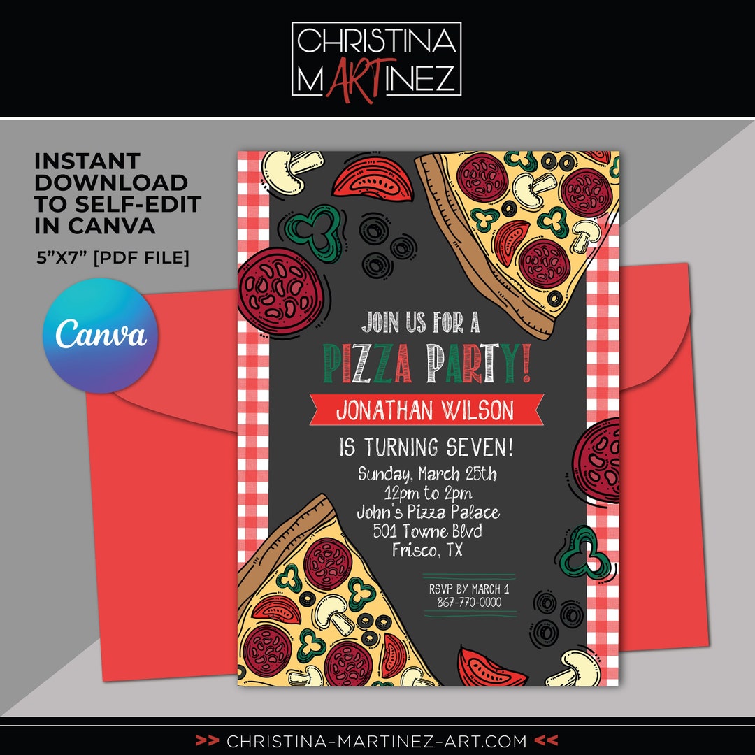 Pizza Party Invitation, Pizza Birthday Party Invitation, Pizza Party ...