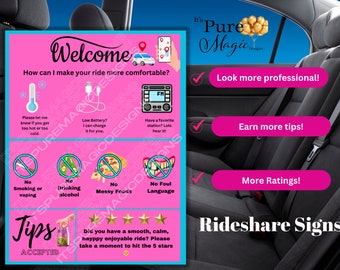 Uber Lyft Taxi Rideshare Sign Printable | Editable Sign | Uber Tip Sign ...
