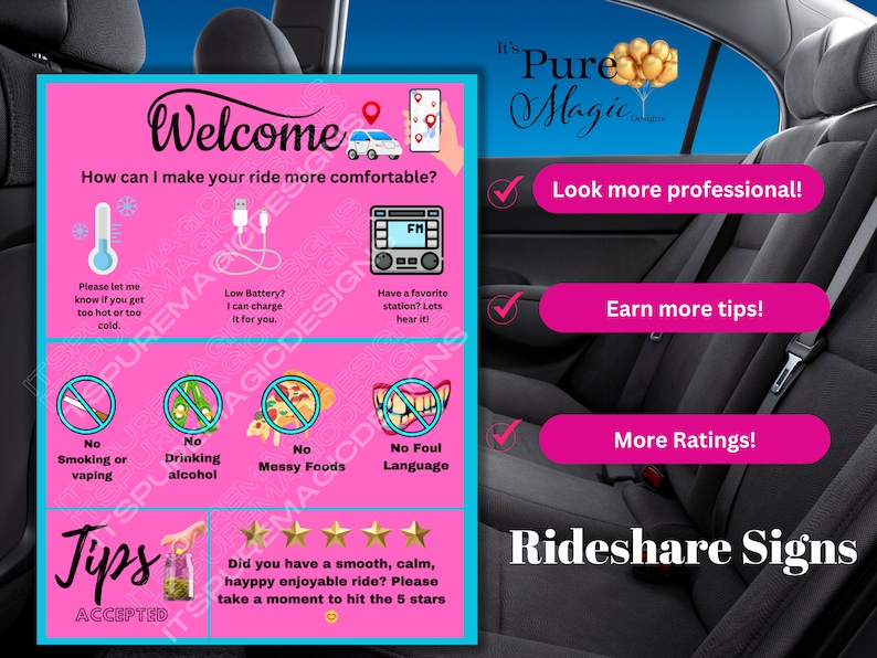 Uber Lyft Rideshare Sign Printable | Editable Sign | Uber Tip Sign ...