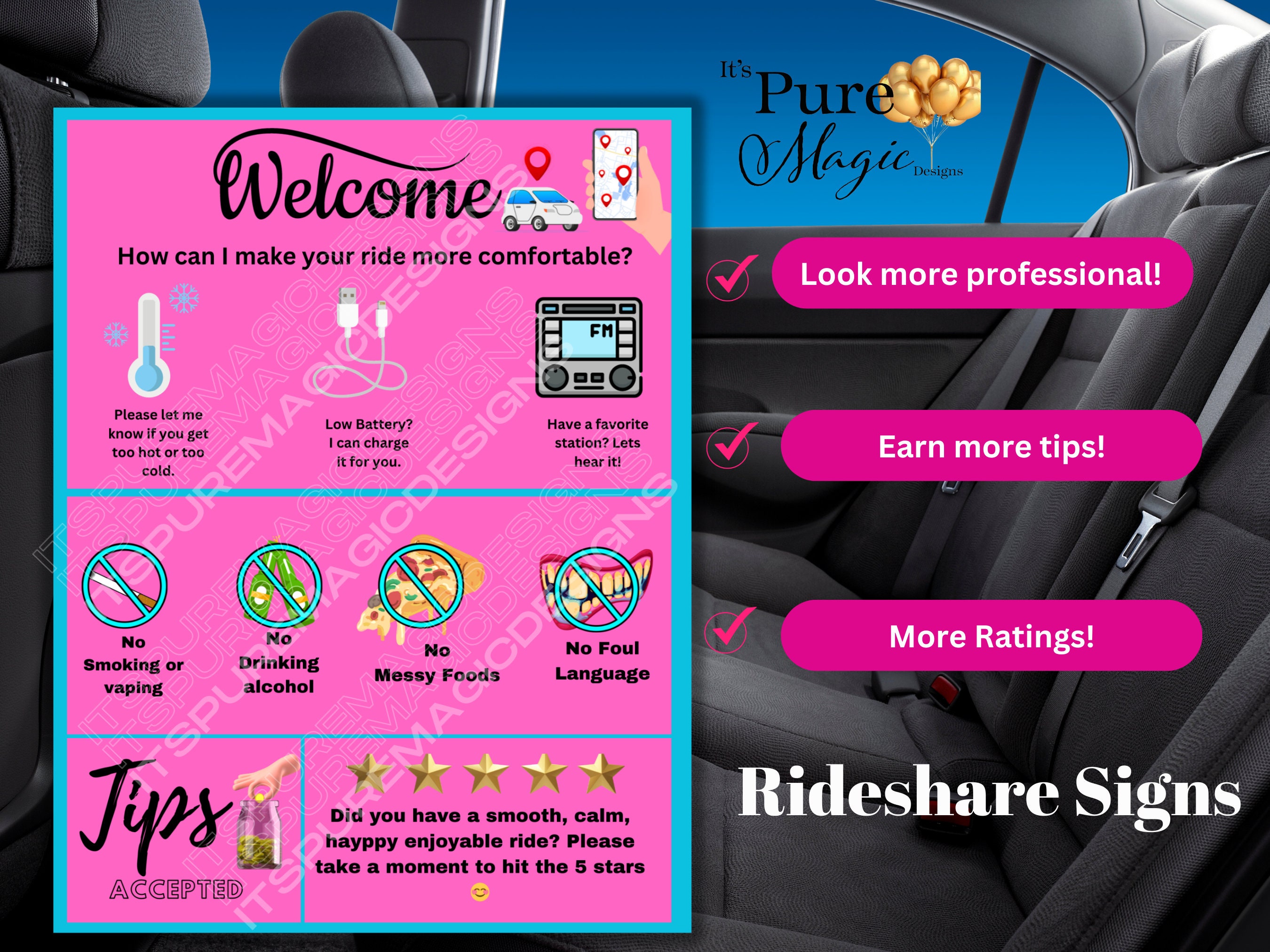 Uber Lyft Rideshare Sign Printable | Editable Sign | Uber Tip Sign ...