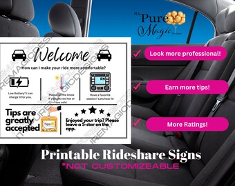 Uber Lyft Taxi Rideshare Sign Printable | Editable Sign | Uber Tip Sign ...