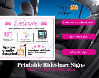 Uber Lyft Taxi Rideshare Sign Printable | Editable Sign | Uber Tip Sign ...
