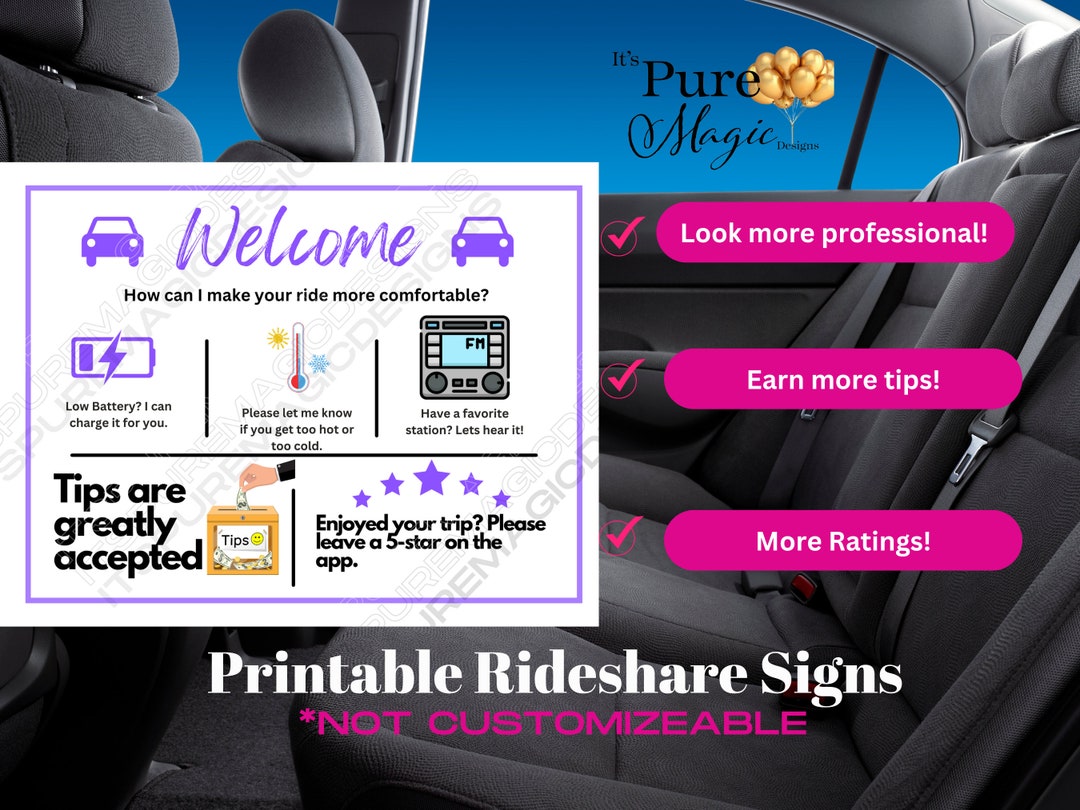 Uber Lyft Rideshare Sign Printable | Editable Sign | Uber Tip Sign ...
