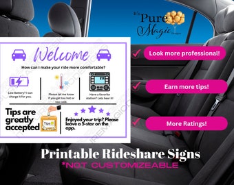 Uber Lyft Taxi Rideshare Sign Printable | Editable Sign | Uber Tip Sign ...