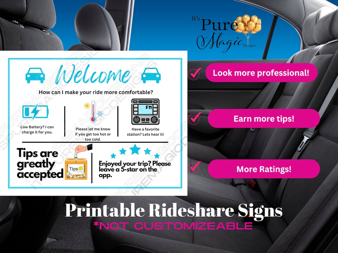 Uber Lyft Rideshare Sign Printable | Editable Sign | Uber Tip Sign ...