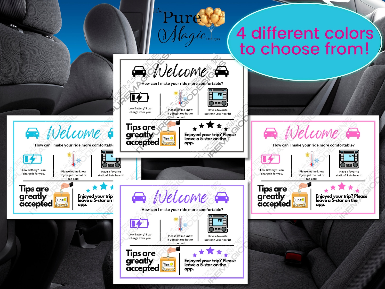 Uber Lyft Rideshare Sign Printable | Editable Sign | Uber Tip Sign ...