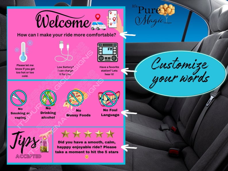Uber Lyft Rideshare Sign Printable | Editable Sign | Uber Tip Sign ...