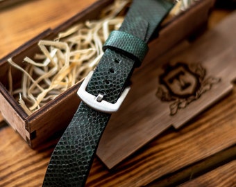 Black Textured Leather Watch Strap, Handmade, Stainless Steel Buckle - Etsy