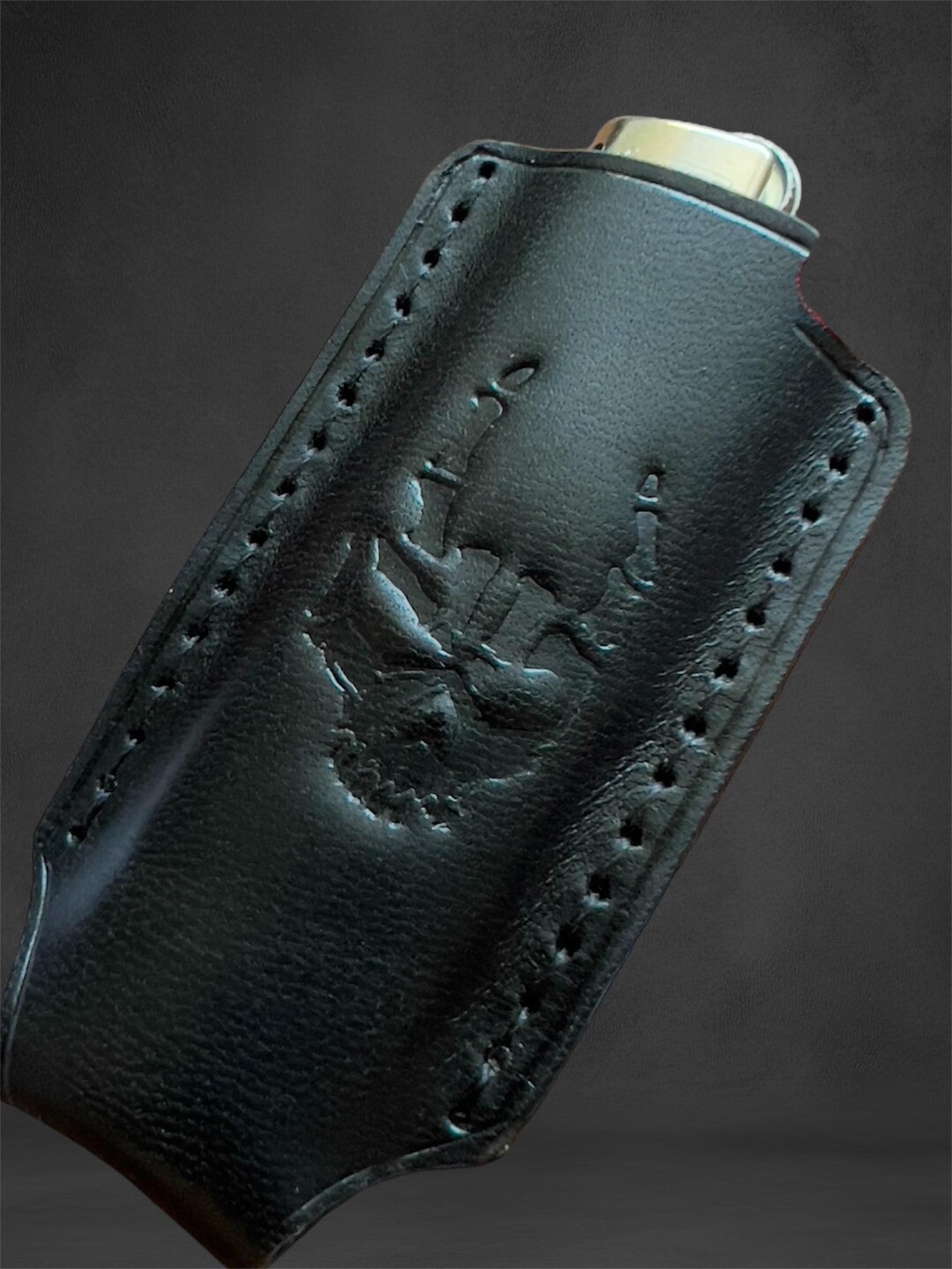 Black Leather Bic Lighter Case With Embossed Skull | Handmade | Stylish ...
