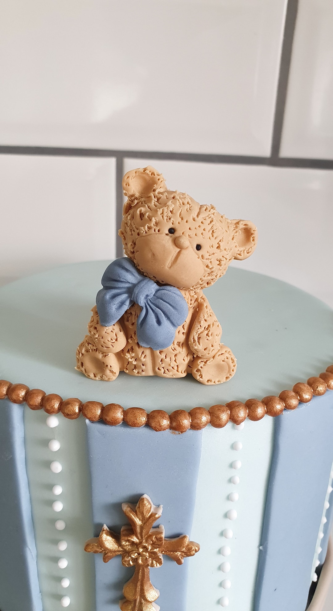 Blue Bear CAKE TOPPER EDIBLE Fondant Bear, Baby Shower, 1st Birthday ...