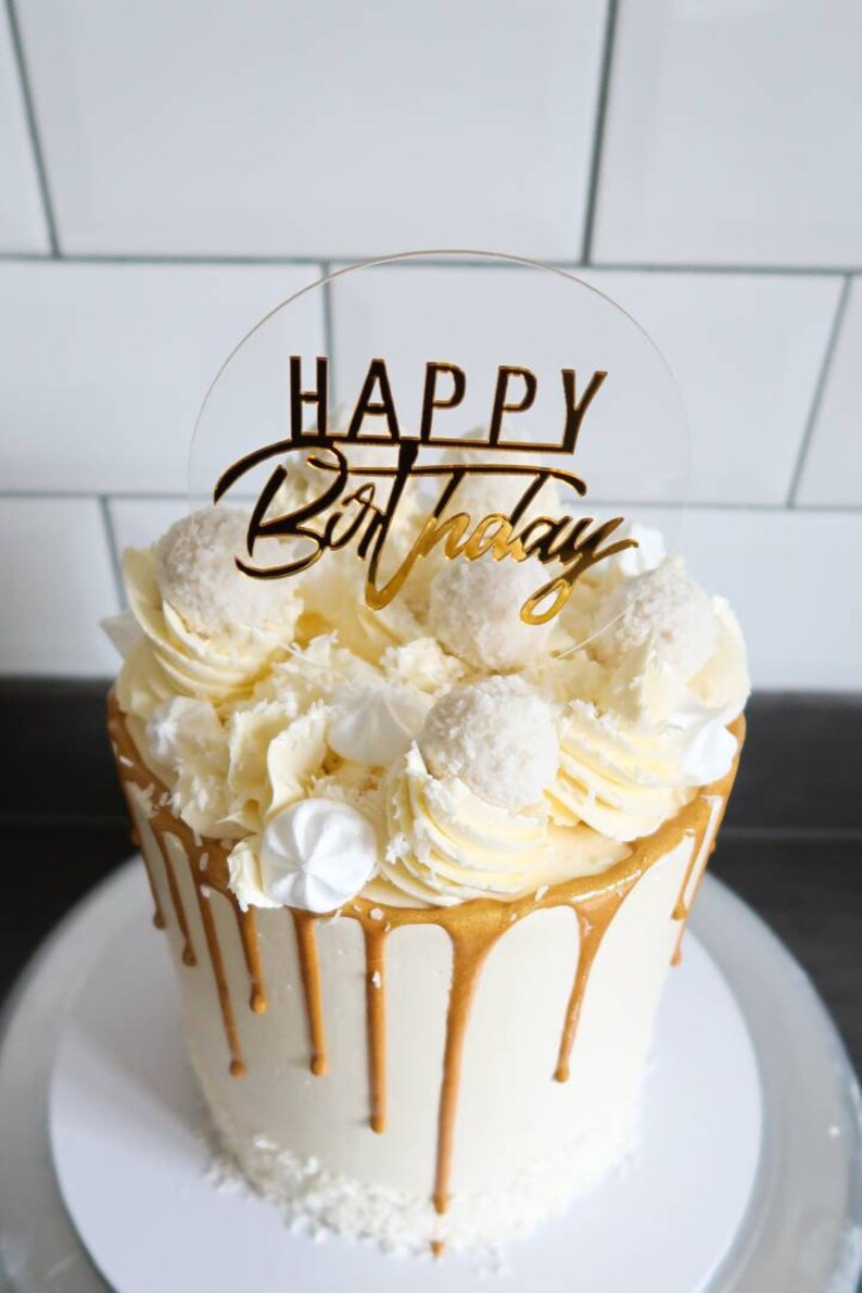 Clear Retro Gold Happy Birthday Acrylic Cake Sign Topper - Etsy