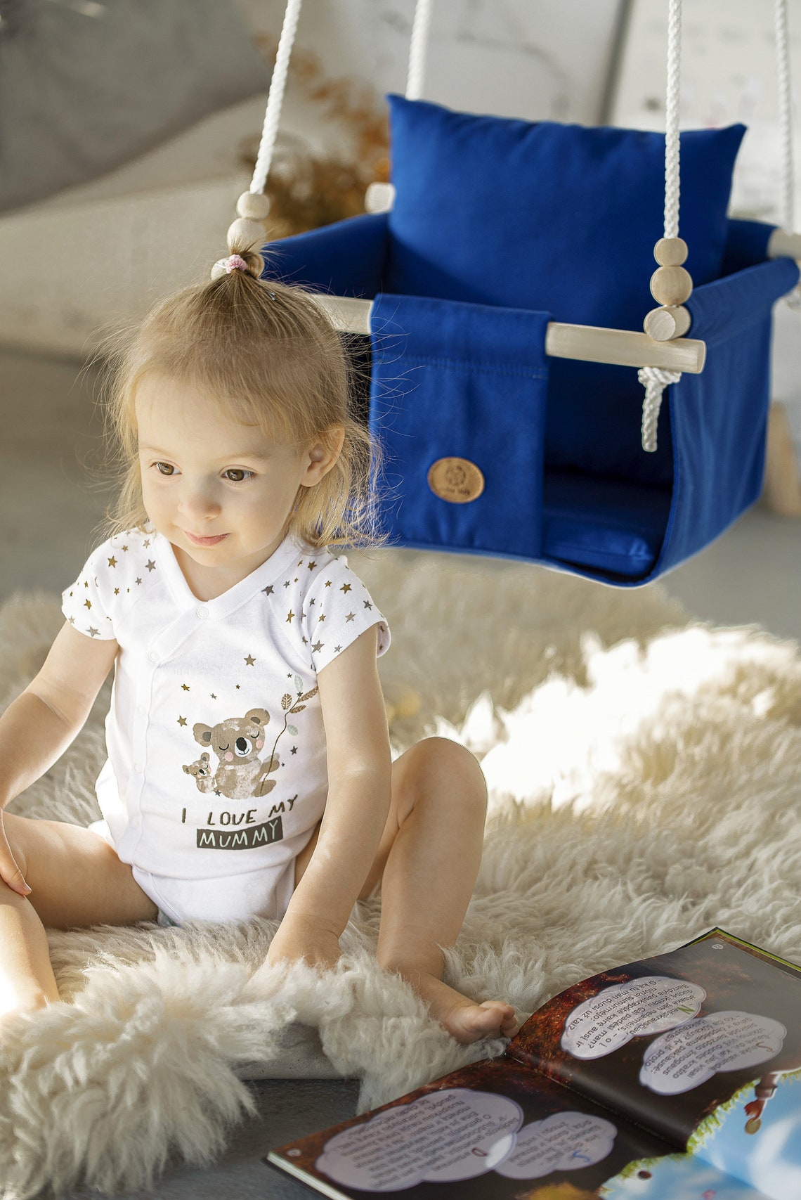 Blue Baby Swing With Dinosaurs Indoor Infant Swing First | Etsy