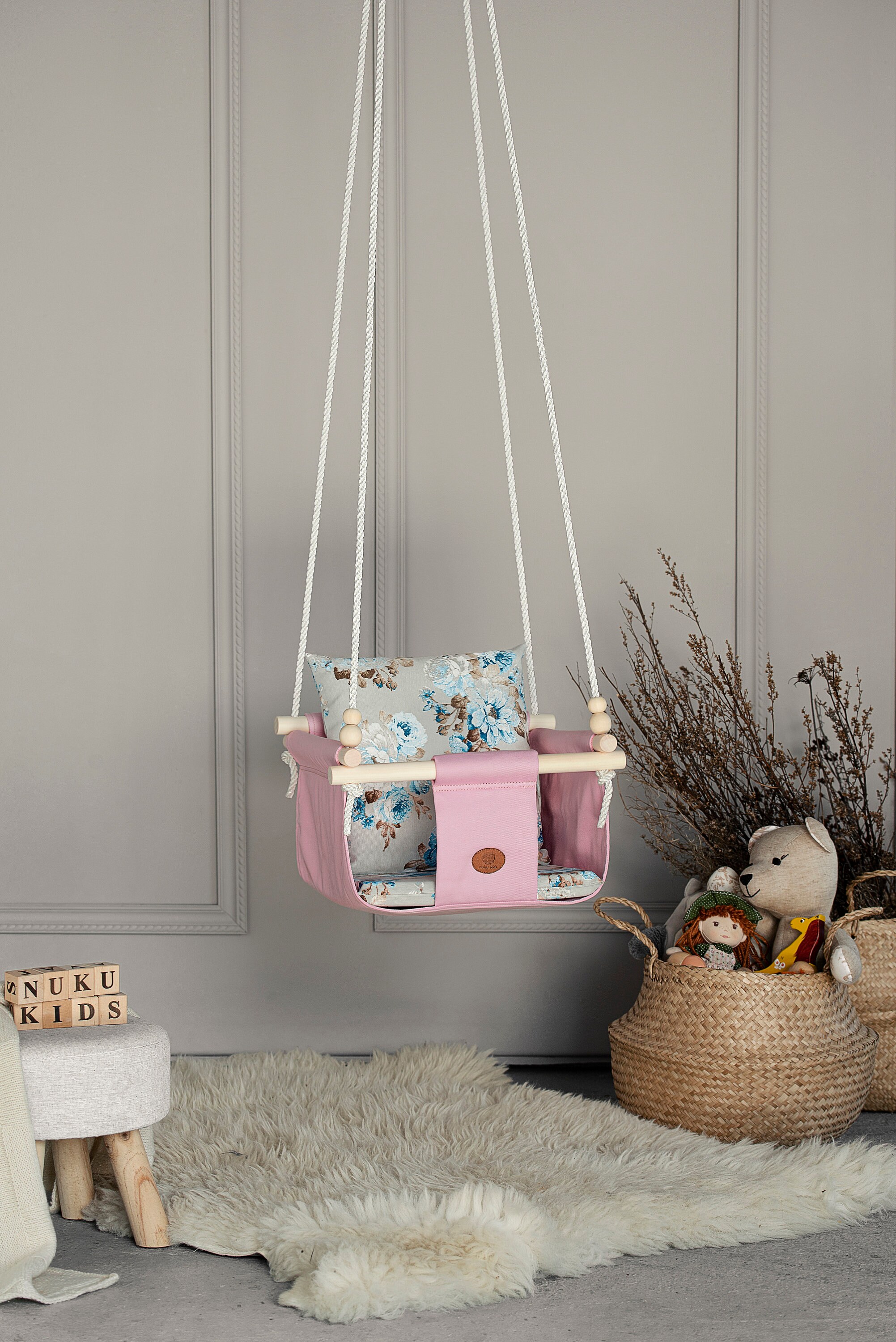 Pink nursery swing chair for baby girl Indoor toddler swing | Etsy