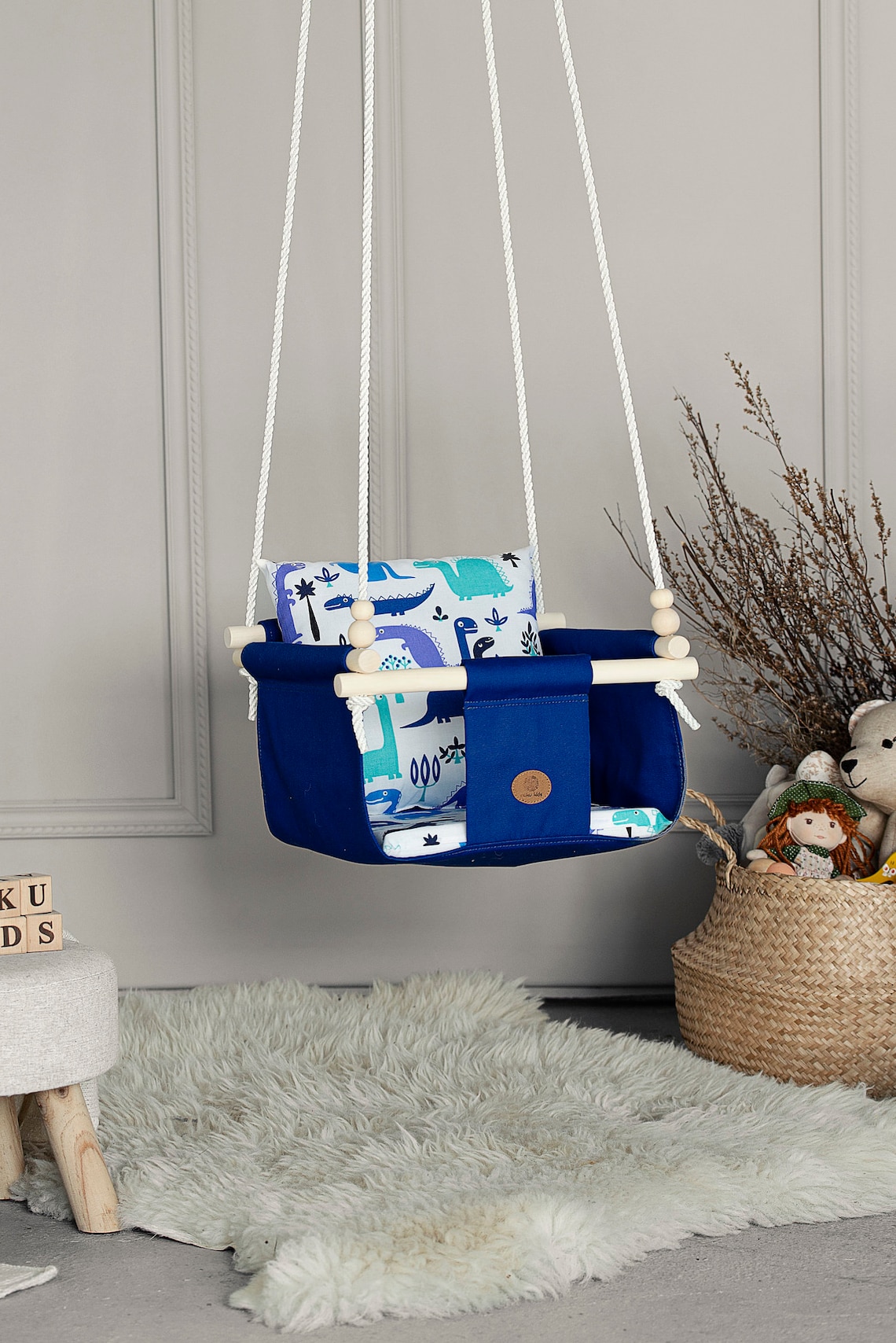 Blue Baby Swing With Dinosaurs Indoor Infant Swing First - Etsy