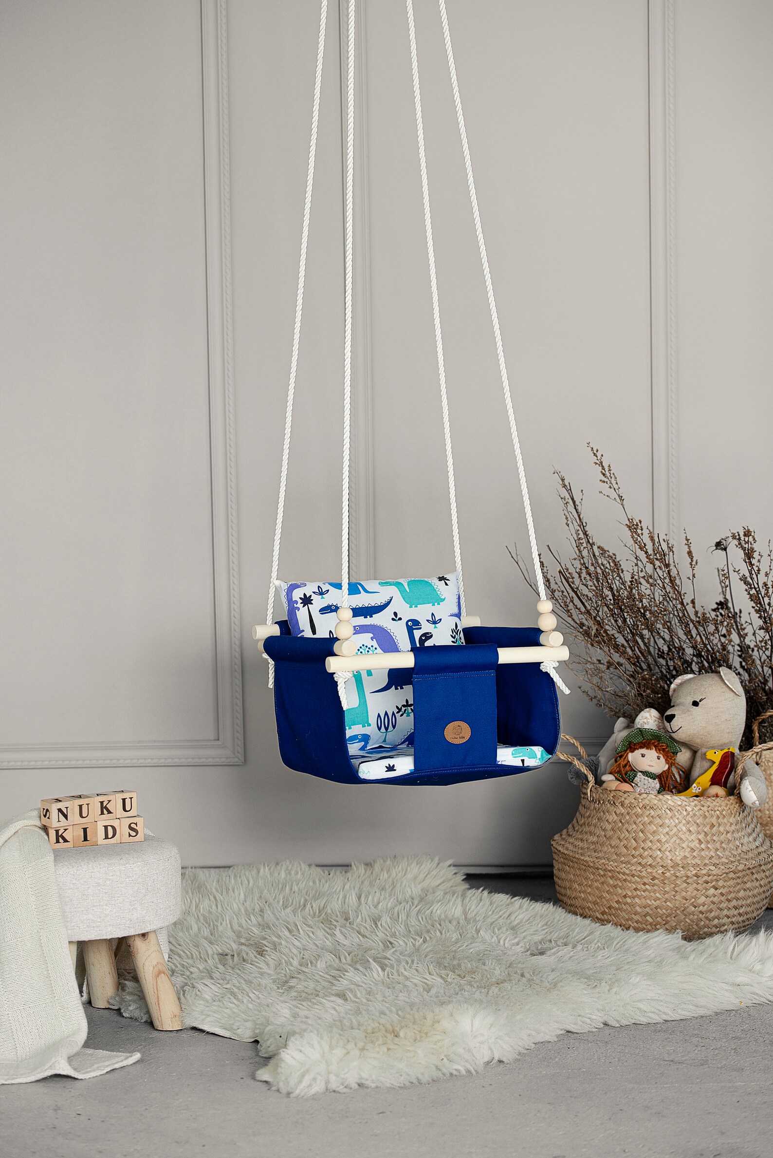 Blue Baby Swing With Dinosaurs Indoor Infant Swing First | Etsy