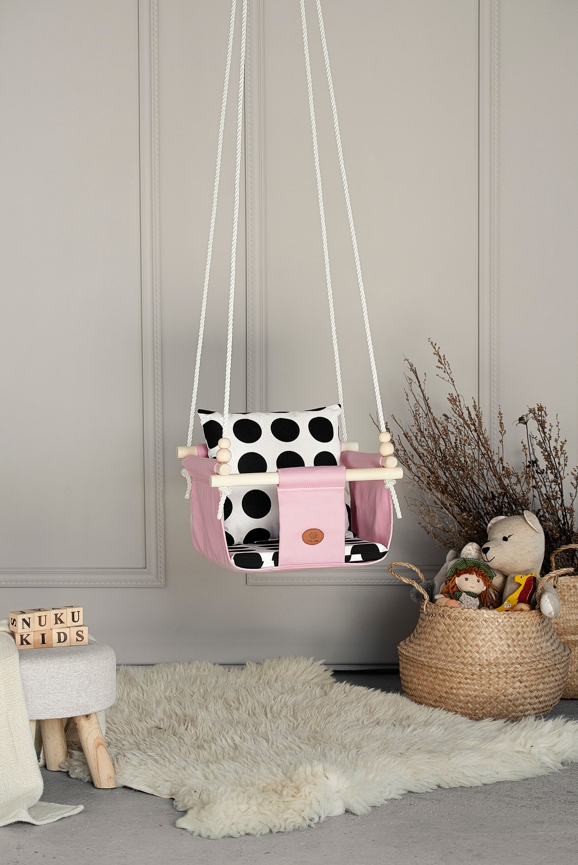 Pink nursery swing chair for baby girl Indoor toddler swing | Etsy