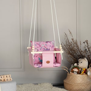 Pink nursery swing chair for baby girl Indoor toddler swing | Etsy