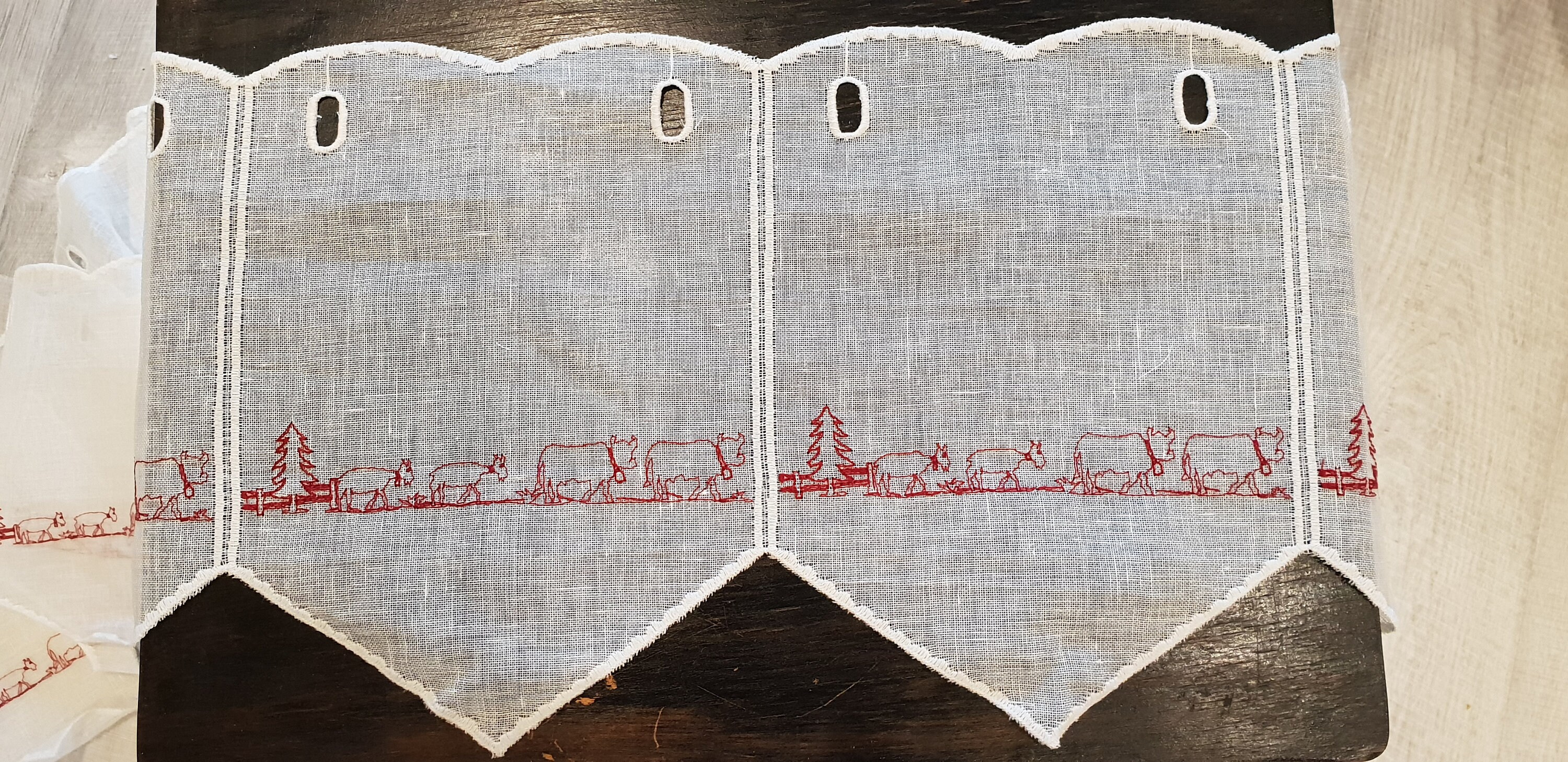 White Linen Bise Curtain With Herd of Cows Height 29 Cm Cow Curtains ...