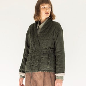 QUINCE Quilted Linen Jacket, Linen Padded Coat With Pockets, Warm ...