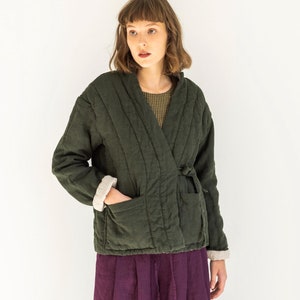 QUINCE Quilted Linen Jacket, Linen Padded Coat With Pockets, Warm ...