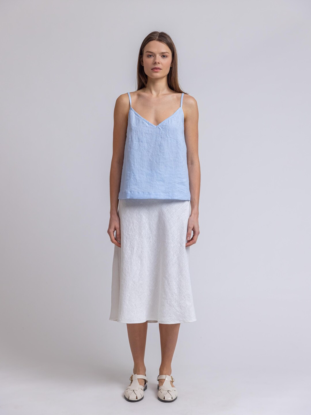 Linen Camisole With Spaghetti Straps, V-neck Linen Top, Linen Cami ...