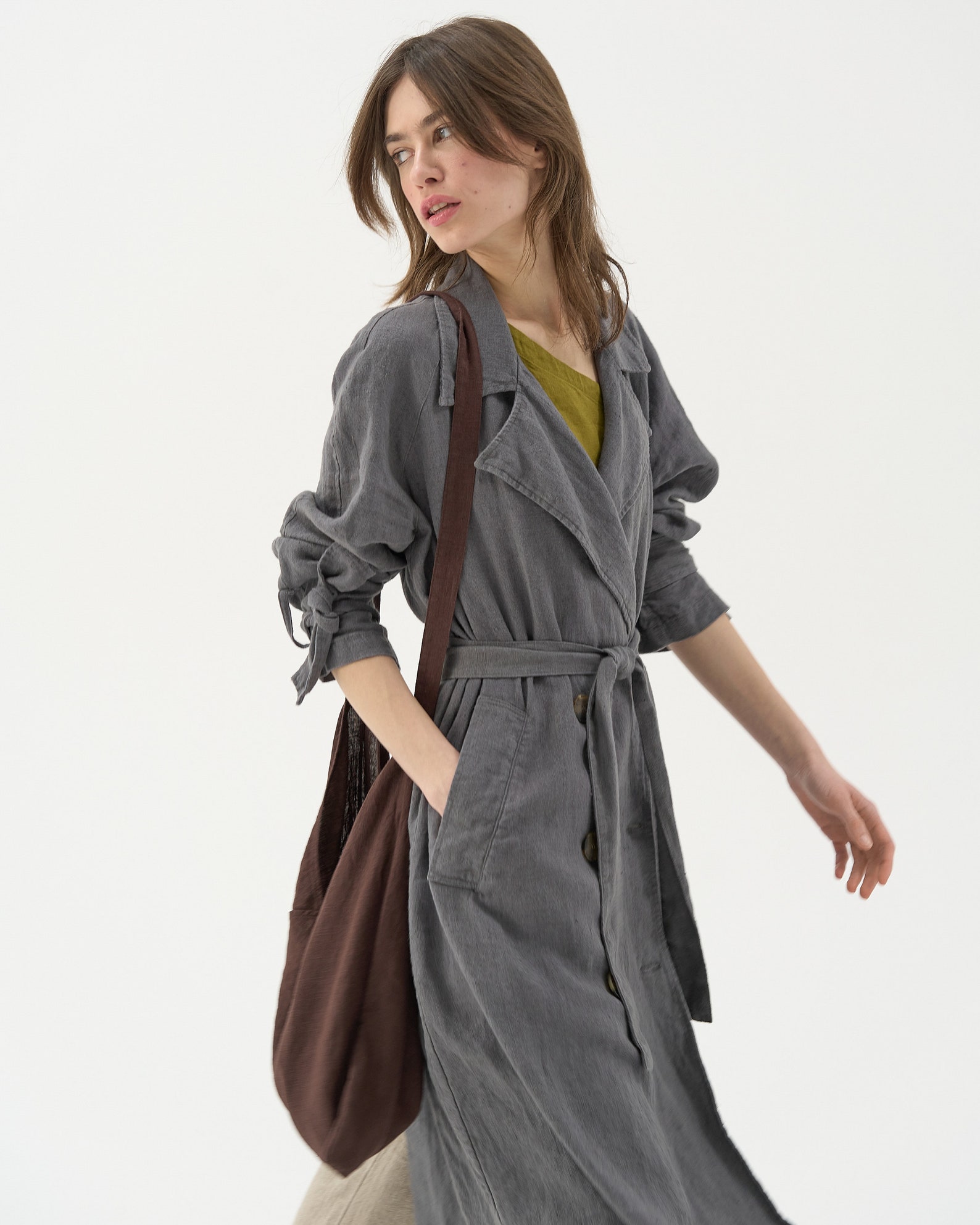 Double-breasted Linen Coat, Sustainable Linen Duster, Heavy Linen ...