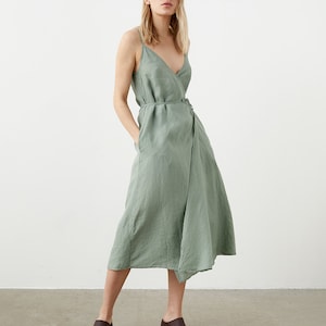 Linen Wrap Dress, Linen Maxi Dress for Wedding Guest, Linen Sundress ...