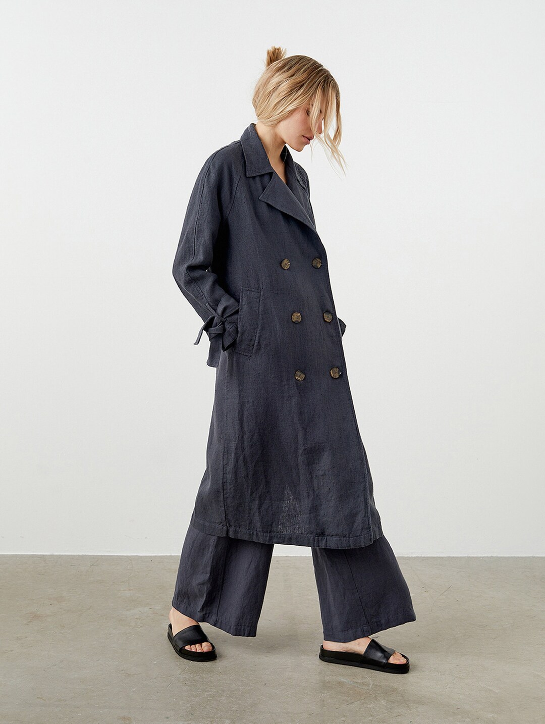 Double-breasted Linen Coat Sustainable Linen Duster Heavy - Etsy