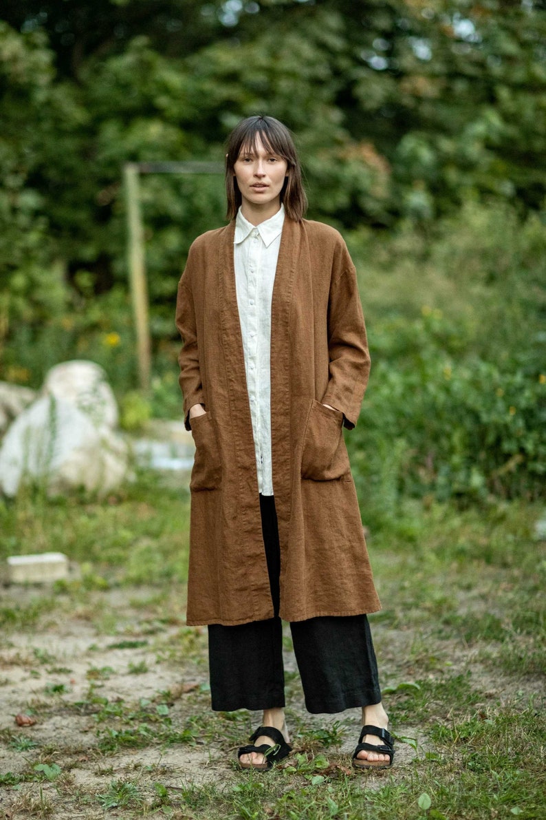 Linen Duster With Pockets Linen Kimono Jacket Sustainable - Etsy