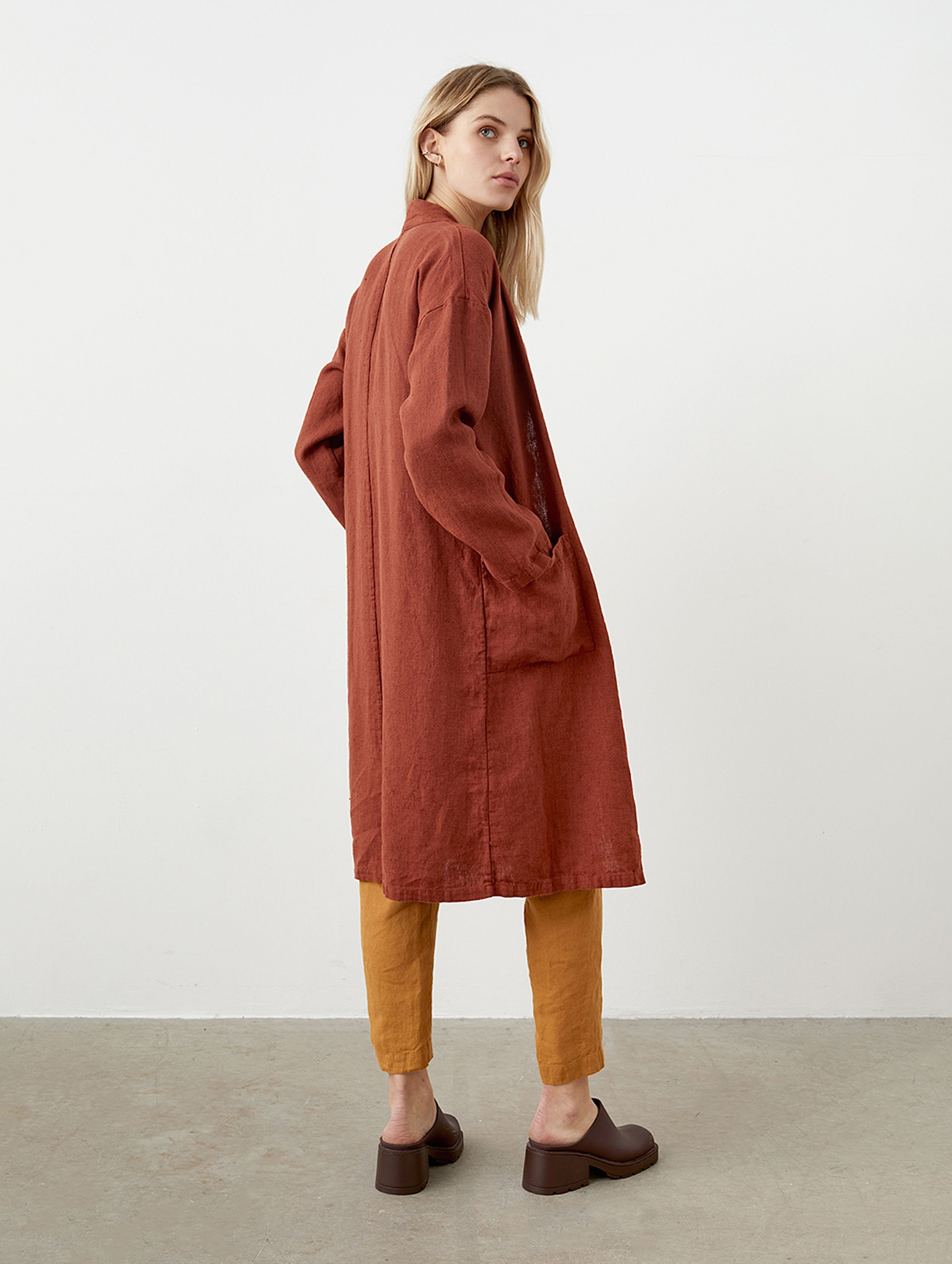 Linen Duster With Pockets, Linen Kimono Jacket, Sustainable Flare Coat ...