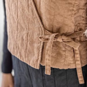 Quilted Linen Vest, Padded Linen Vest for Women, Reversible Wrap Linen ...