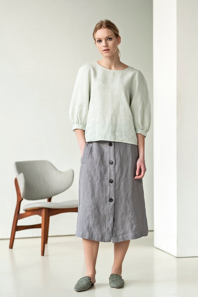 Balloon Sleeve Linen Blouse Bishop Sleeve Poet Blouse | Etsy