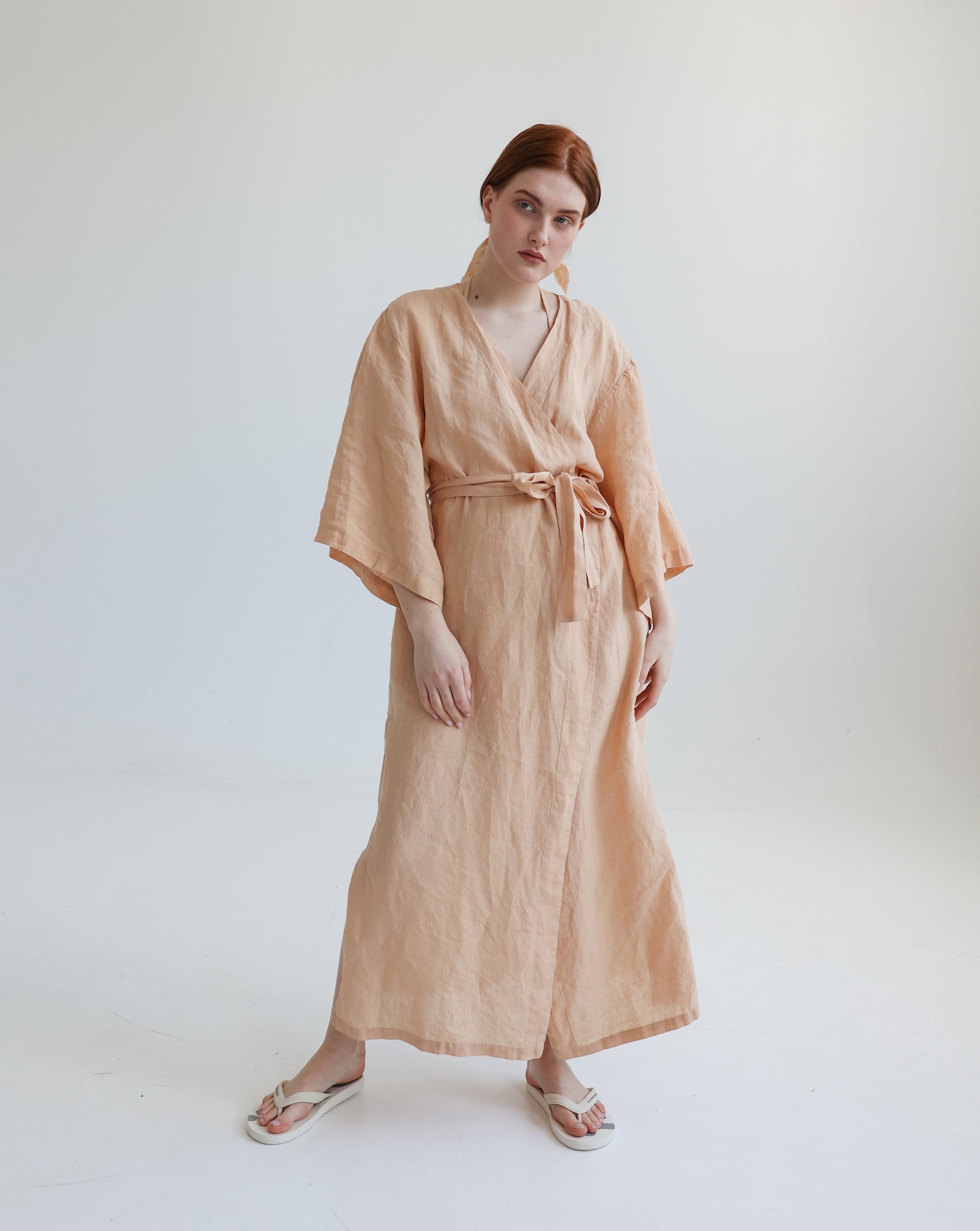 Linen Dress Coat With Kimono Sleeves, Linen Kimono Robe for Women ...