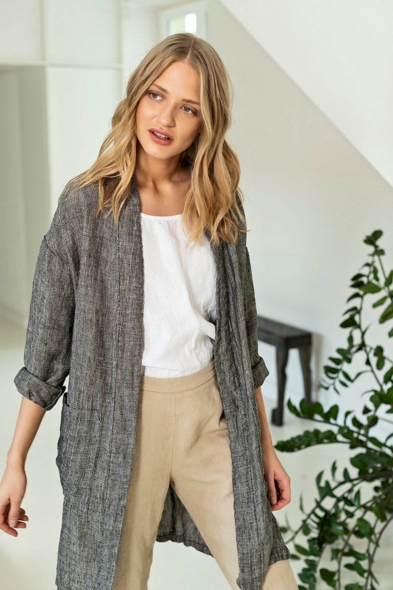 Linen Coat With Pockets, Linen Duster, Linen Jacket Women, Linen Kimono ...