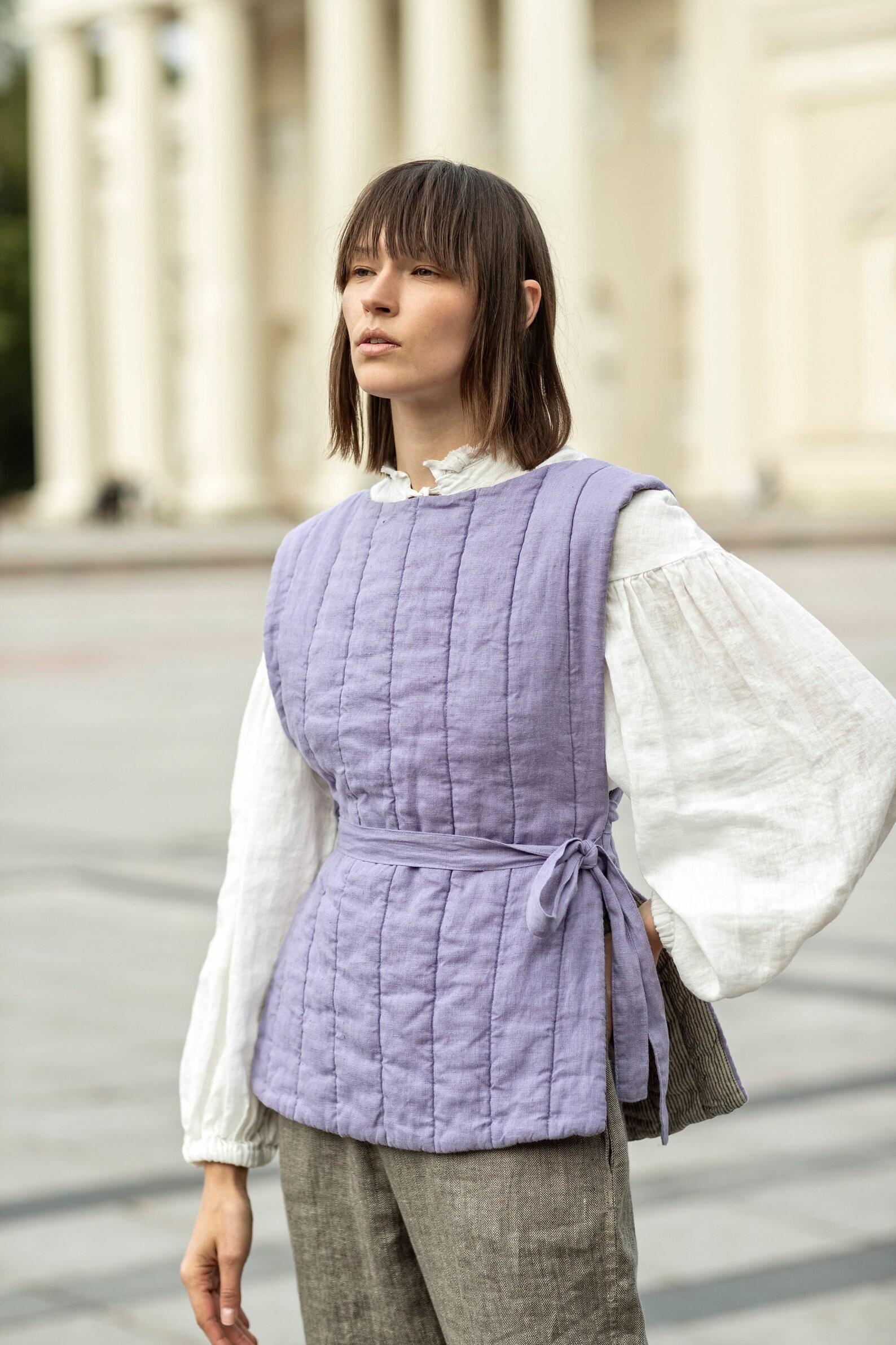 Quilted Vest for Women Reversible Linen Vest Tie Side Vest | Etsy