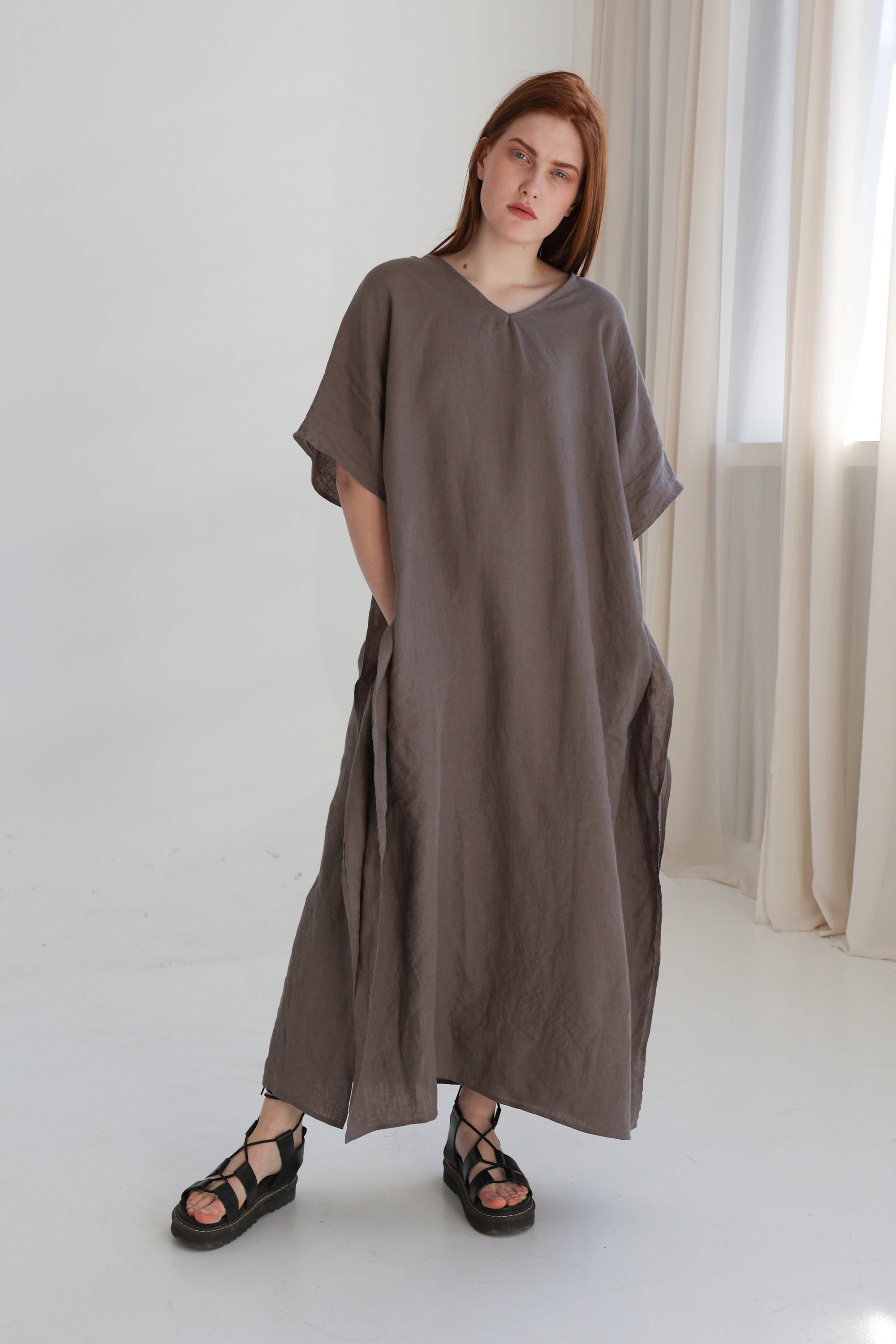 Vestido de túnica de lino para mujer vestido maxi lino | Etsy