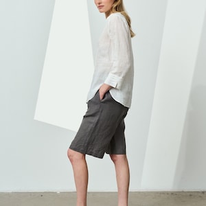 Long Linen Shorts, Oversized Linen Shorts Women, Pleated Linen Shorts ...