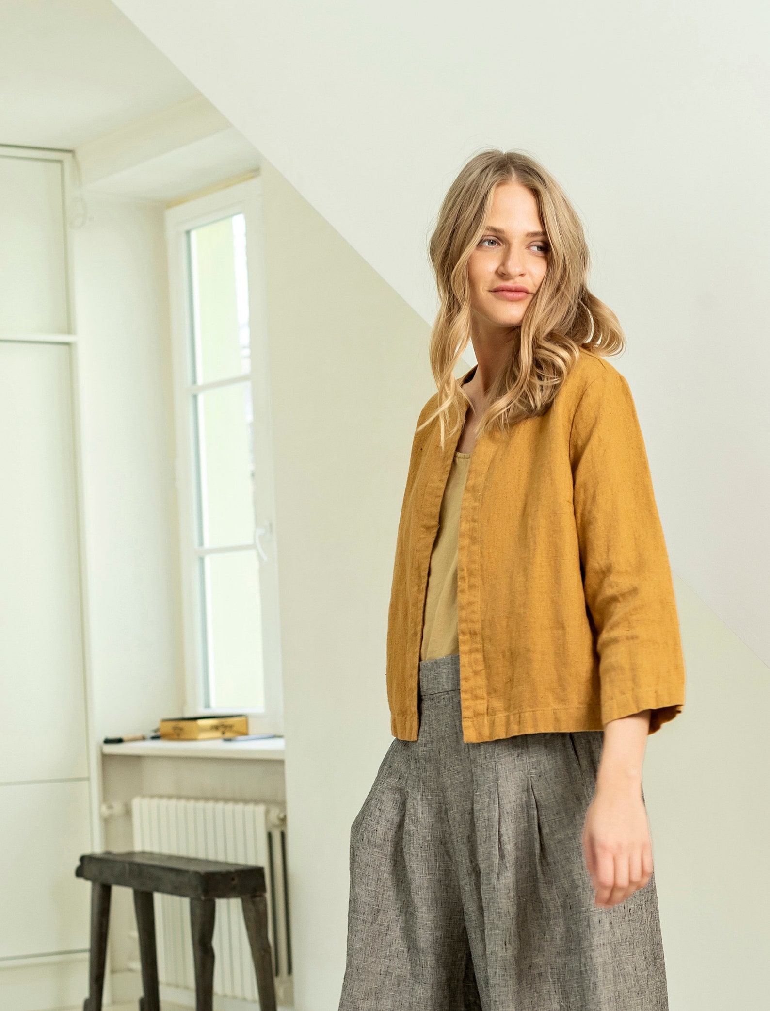 Short Linen Jacket With 3/4 Sleeves, Crop Linen Jacket, Linen Cardigan ...