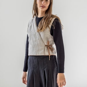 Quilted Linen Vest, Padded Linen Vest for Women, Reversible Wrap Linen ...