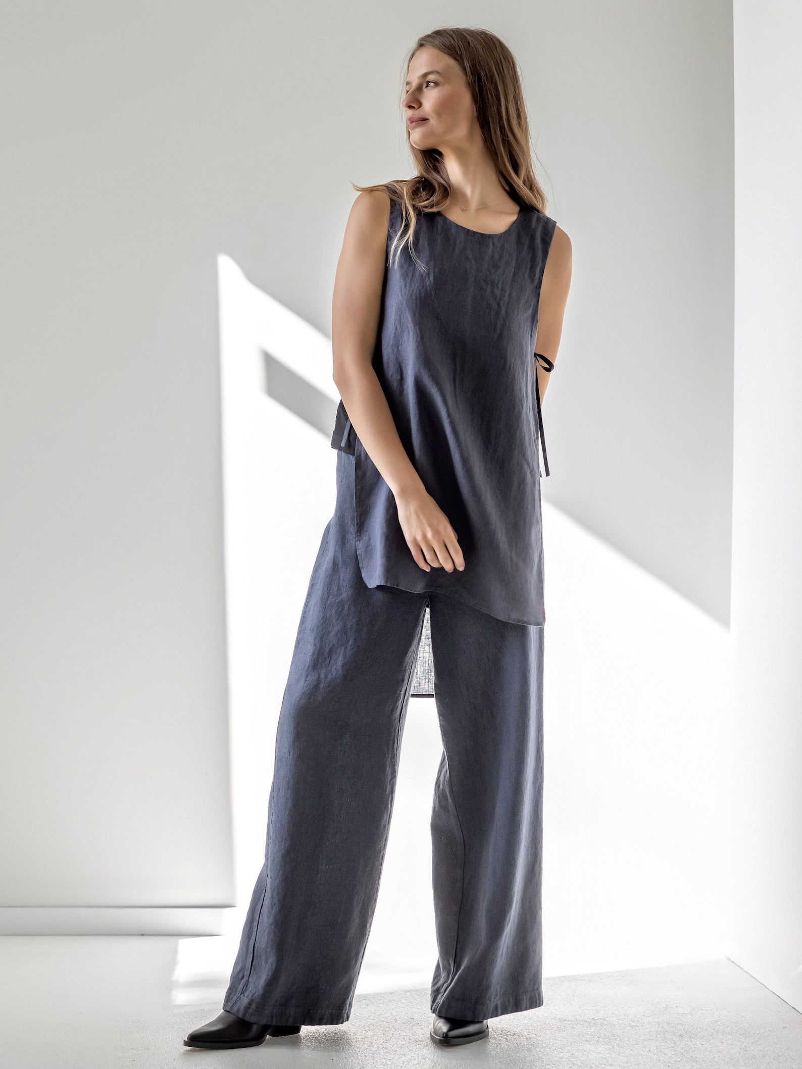 Linen Tunic Top, Open-side Linen Top, Linen Blouse With Side Ties ...