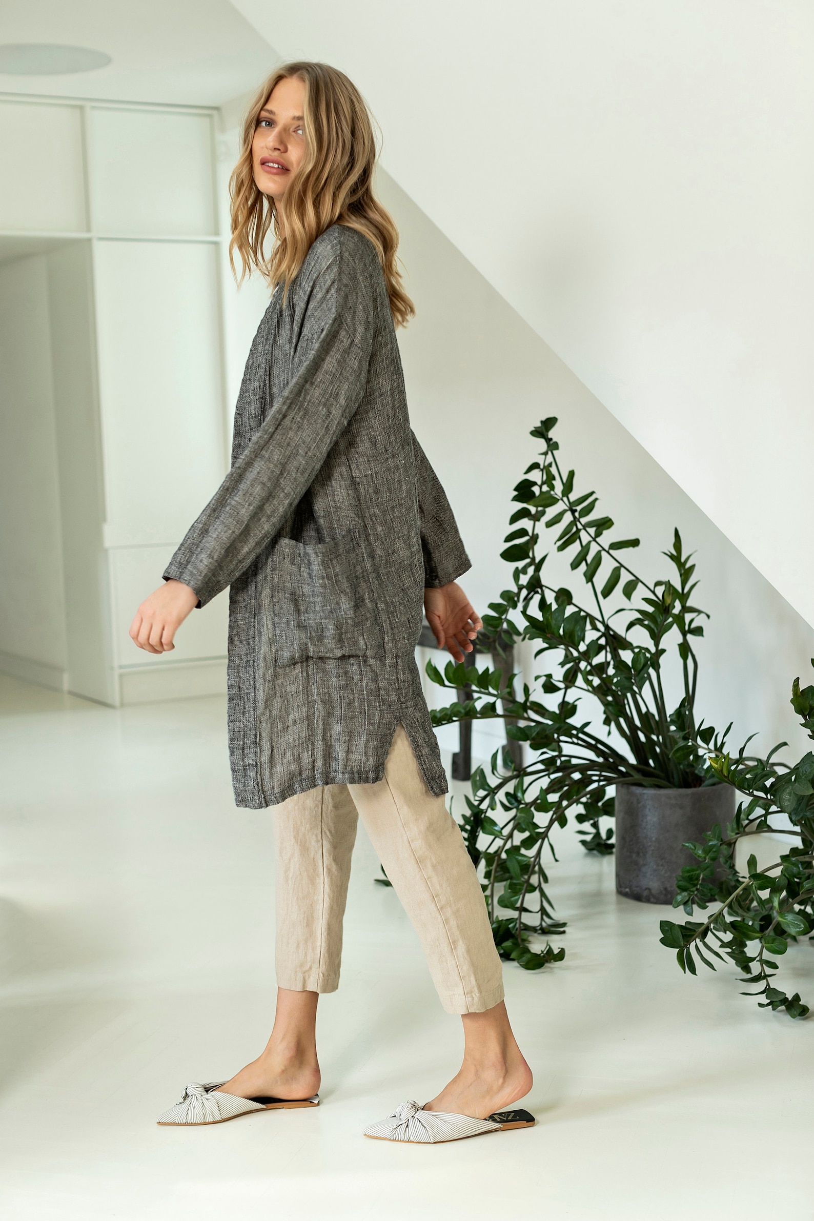 Linen Coat With Pockets, Linen Duster, Linen Jacket Women, Linen Kimono ...