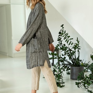 Linen Coat With Pockets, Linen Duster, Linen Jacket Women, Linen Kimono ...