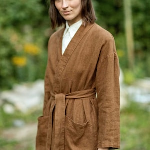 Linen Duster With Pockets, Linen Kimono Jacket, Sustainable Flare Coat ...