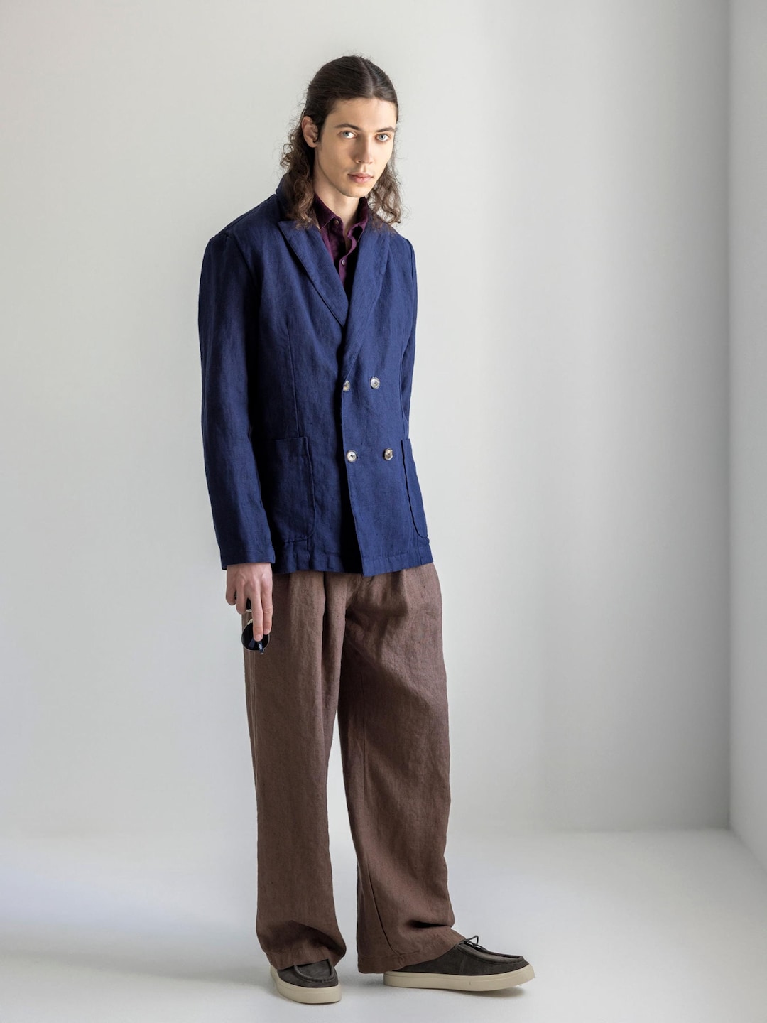 Double-breasted Linen Jacket for Men, Linen Button Jacket With Pockets ...