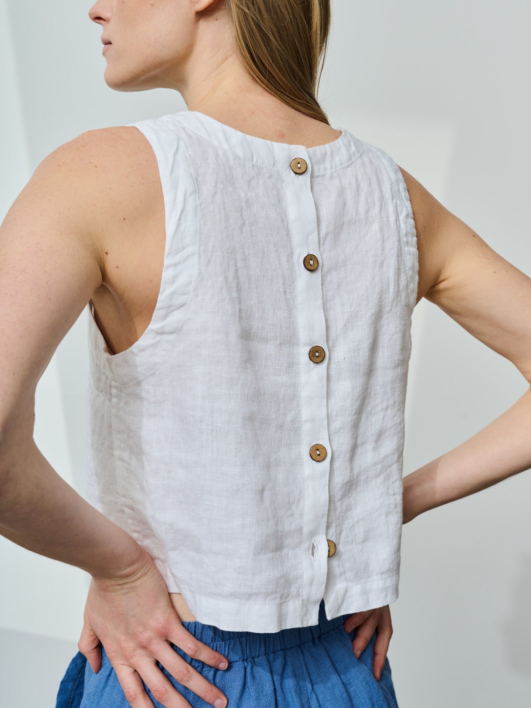 Crop Linen Top, Linen Tank Top, Crew-neck Linen Top, Linen Cami Top ...