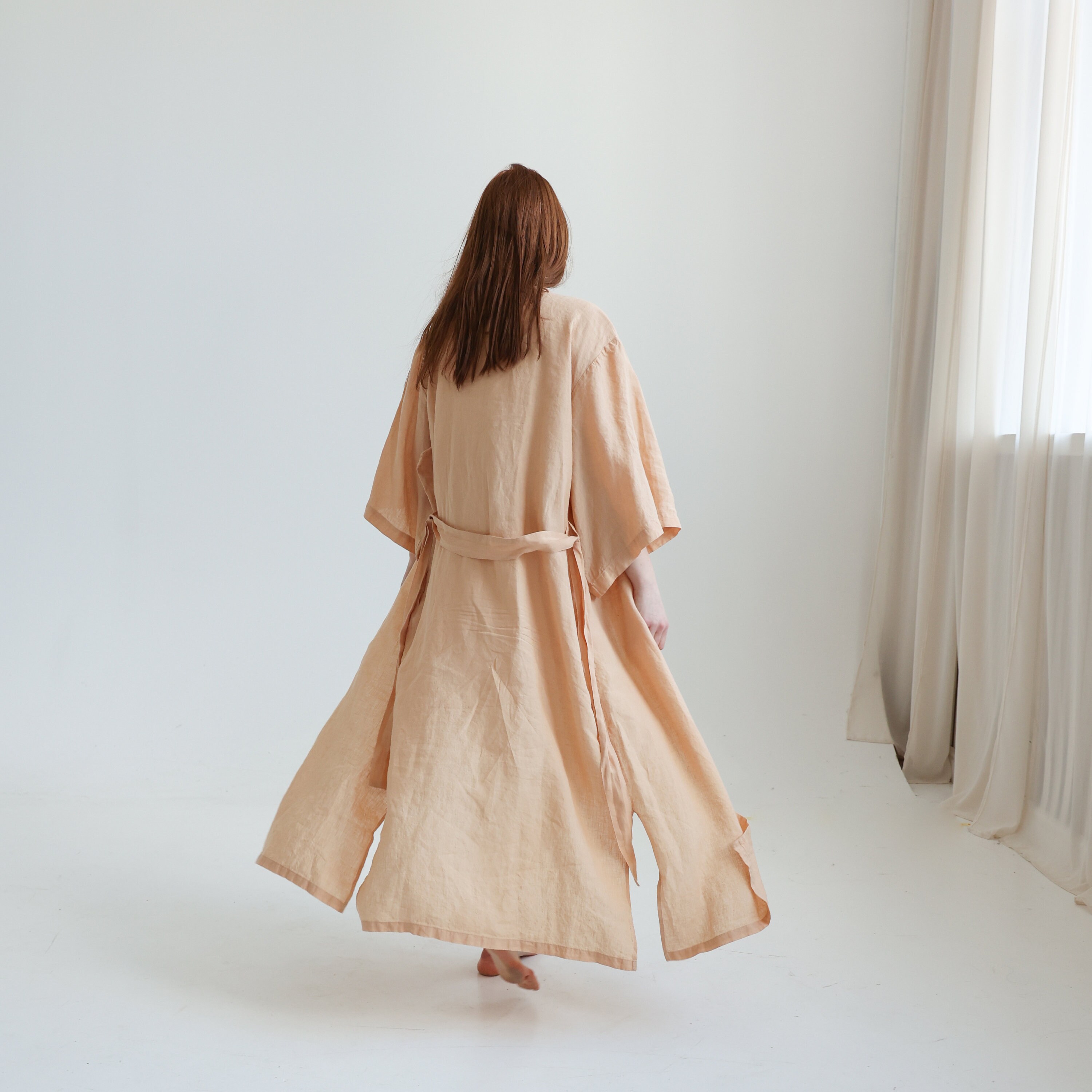 Linen Dress Coat With Kimono Sleeves, Linen Kimono Robe for Women ...