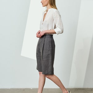 Long Linen Shorts, Oversized Linen Shorts Women, Pleated Linen Shorts ...