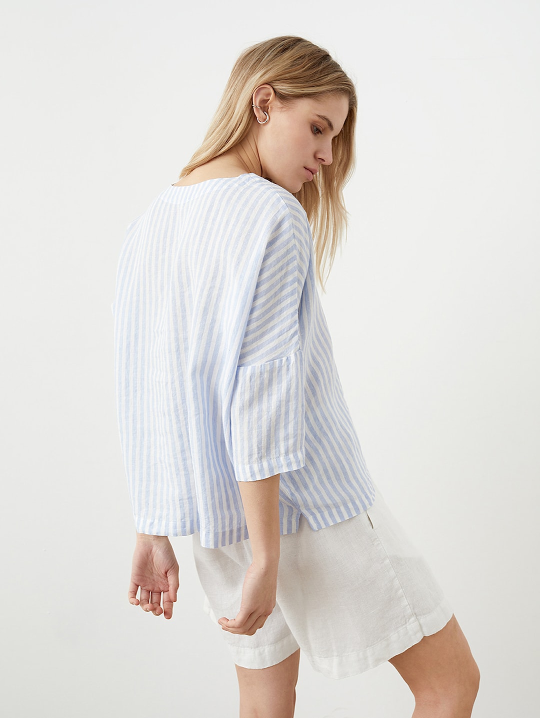 Loose Light-linen Blouse, Oversize Linen Top, Crew-neck Kimono Top ...